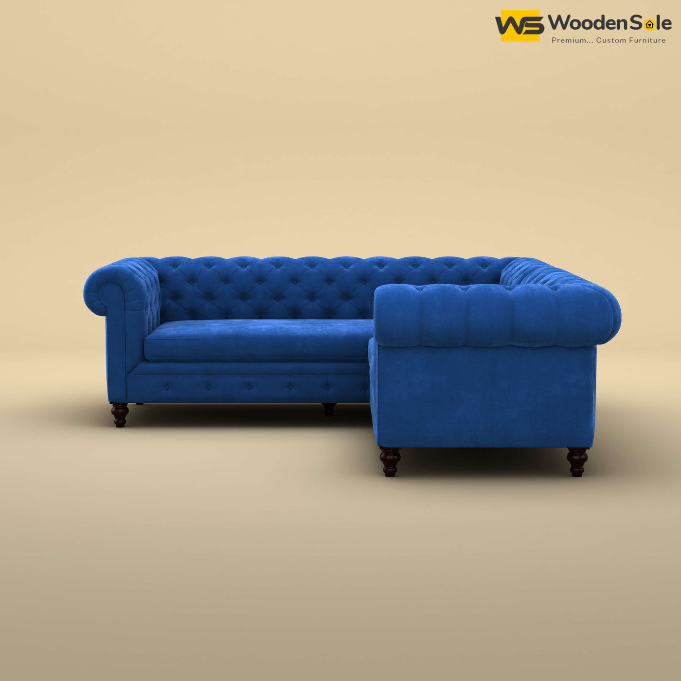 Blue velvet chesterfield corner sofa store